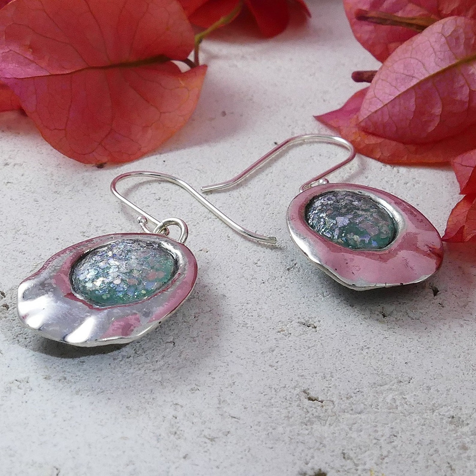 SPIRA Handcrafted Green Roman Glass Stone 925 Sterling Silver Drop ...