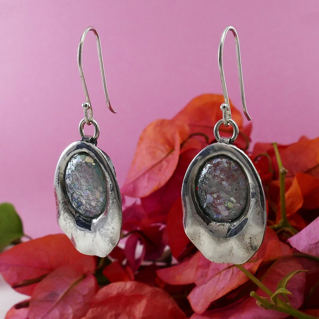 SPIRA Handcrafted Green Roman Glass Stone 925 Sterling Silver Drop ...