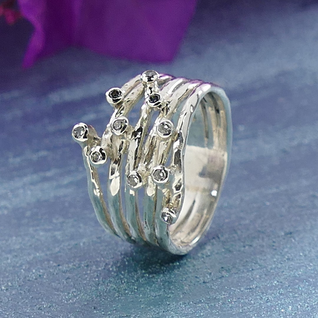 925 Sterling Silver Handmade Statement Ring 0.8 Carat White Cubic ...