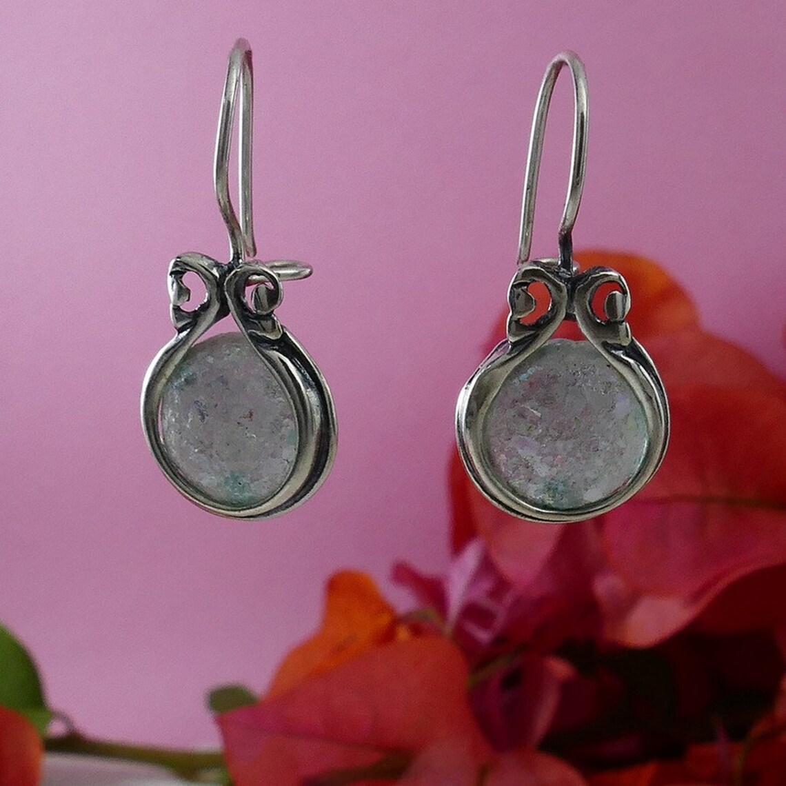 SPIRA Handcrafted Green Roman Glass Stone Israel Earring 925 Sterling ...