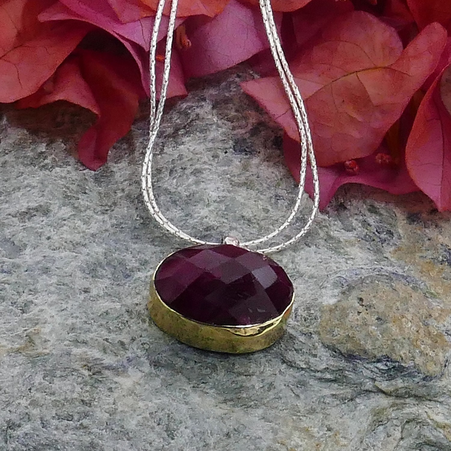 Ruby Necklace Two Tone Solid 9k Yellow Gold and 925 Sterling Silver ...