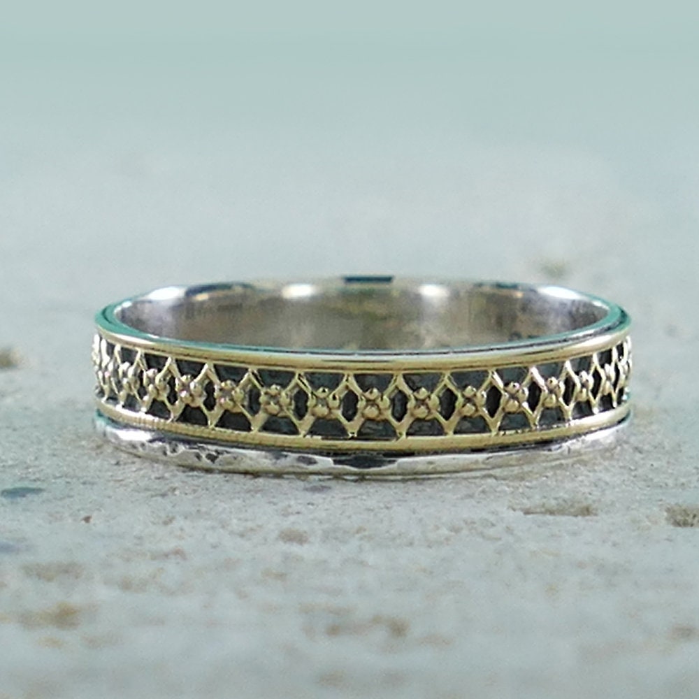 SPIRA Handcrafted Vintage Design Two Tone Solid 9k Yellow Gold&925 ...