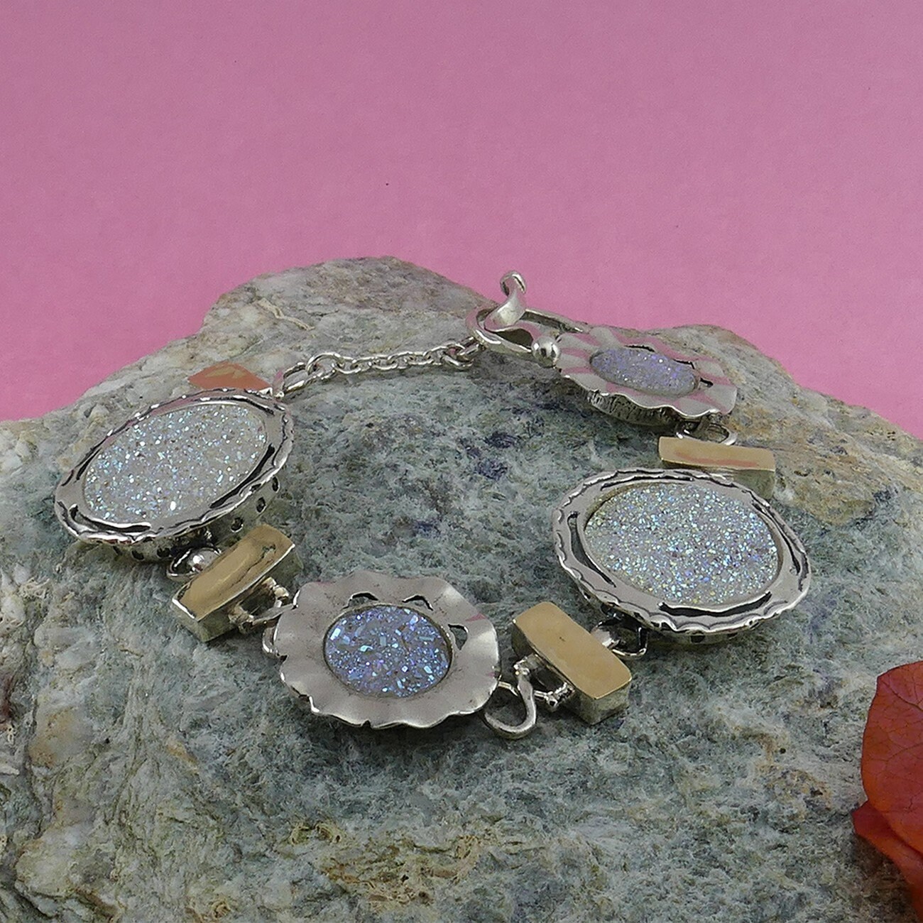 Handcrafted Two Tone Solid Mixed Metal Bracelet 9k Yellow Gold - Etsy