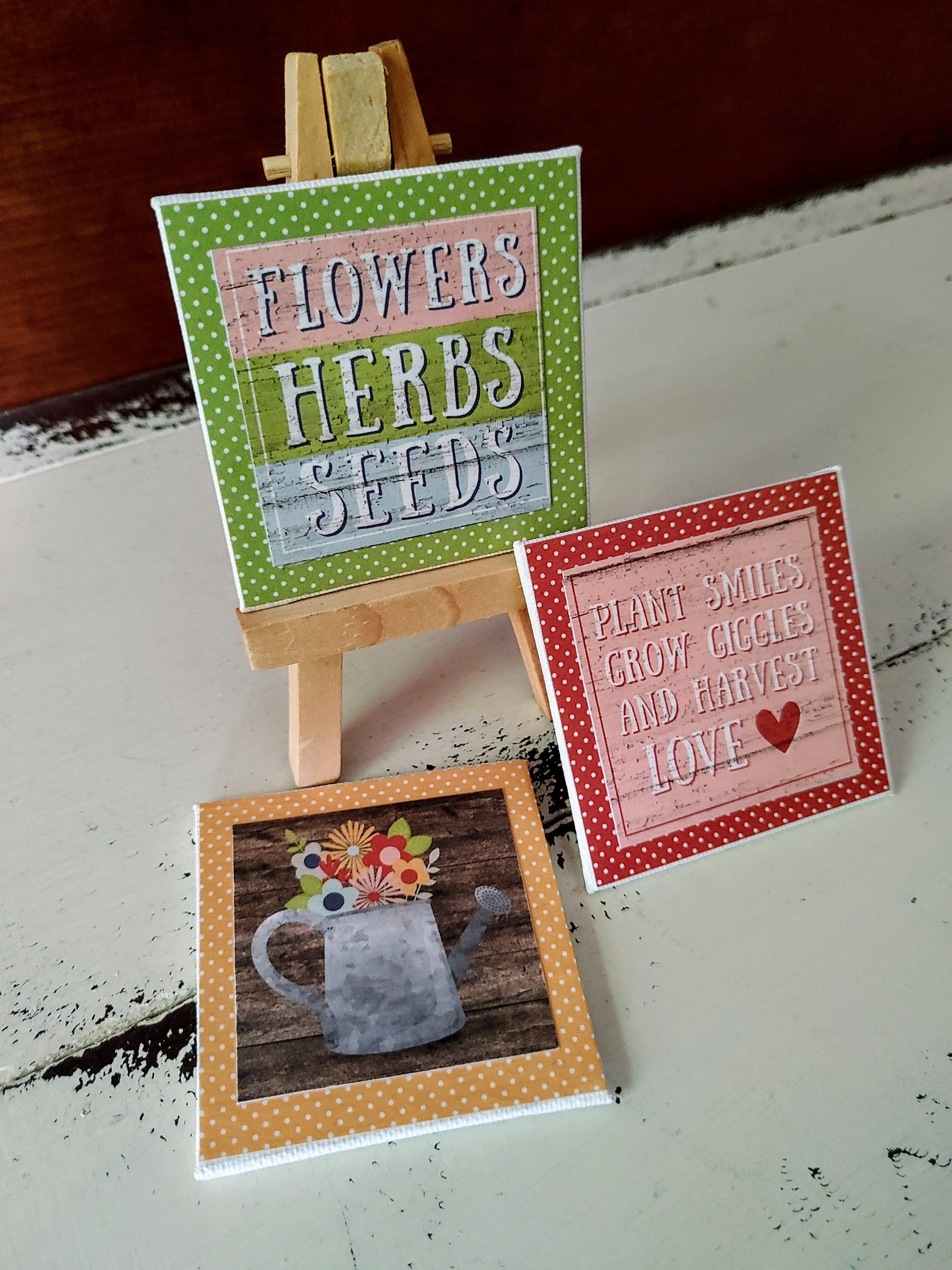 Decorative Canvas Panel Magnets Set of 3 Flowers Herbs Seeds Tin ...
