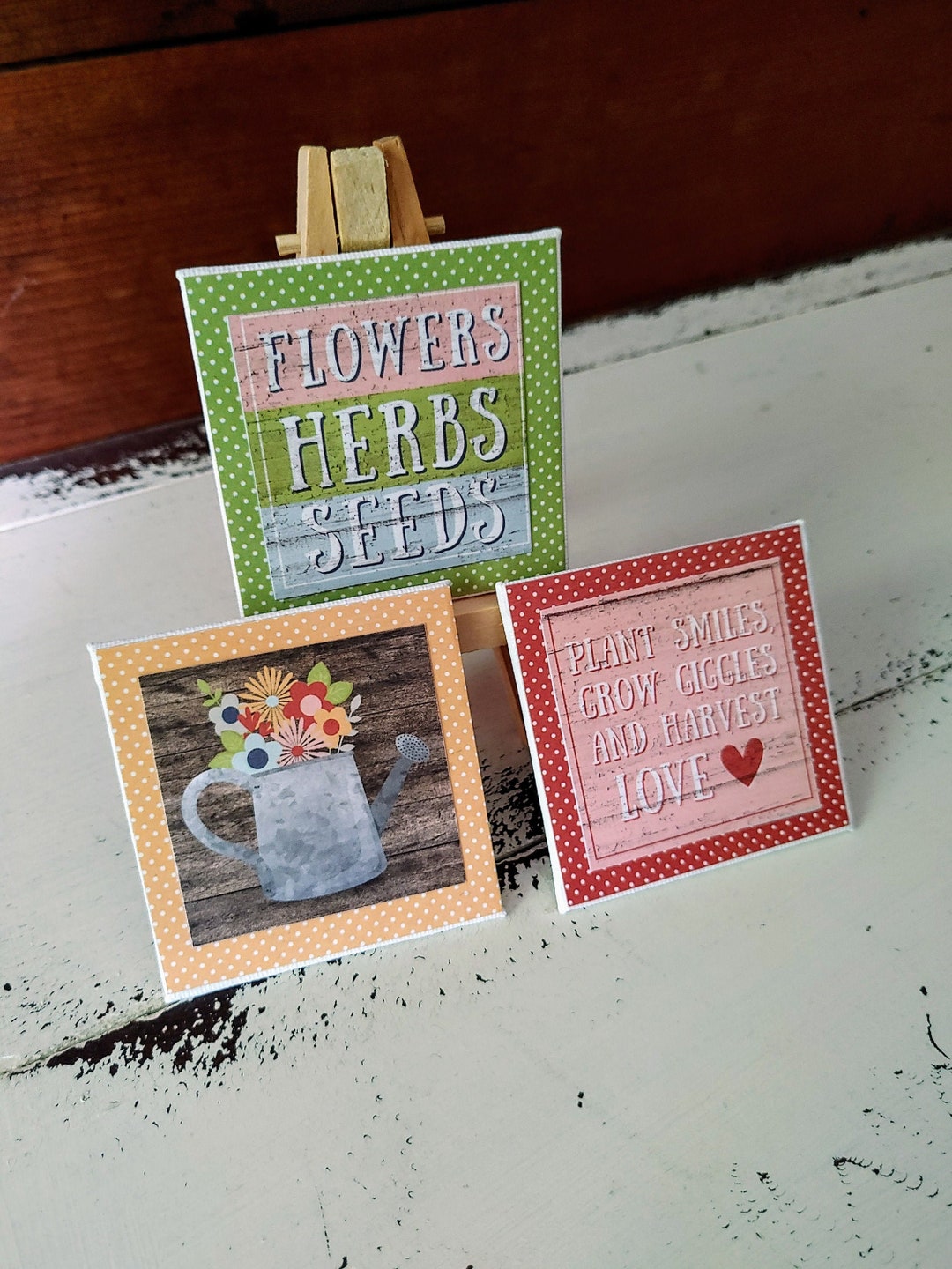 Decorative Canvas Panel Magnets Set of 3 Flowers Herbs Seeds Tin ...