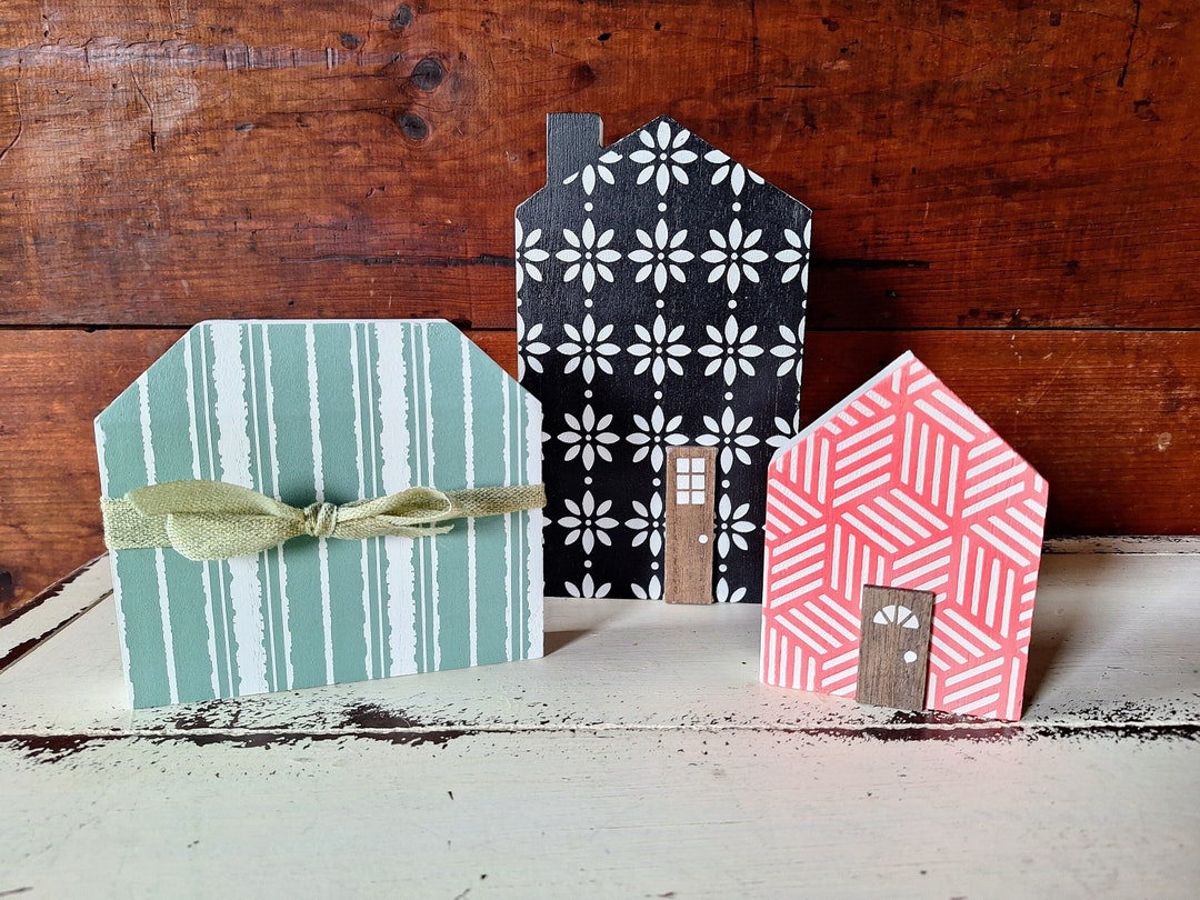 Patterned House Cutouts Set of 3 Double Sided - Etsy