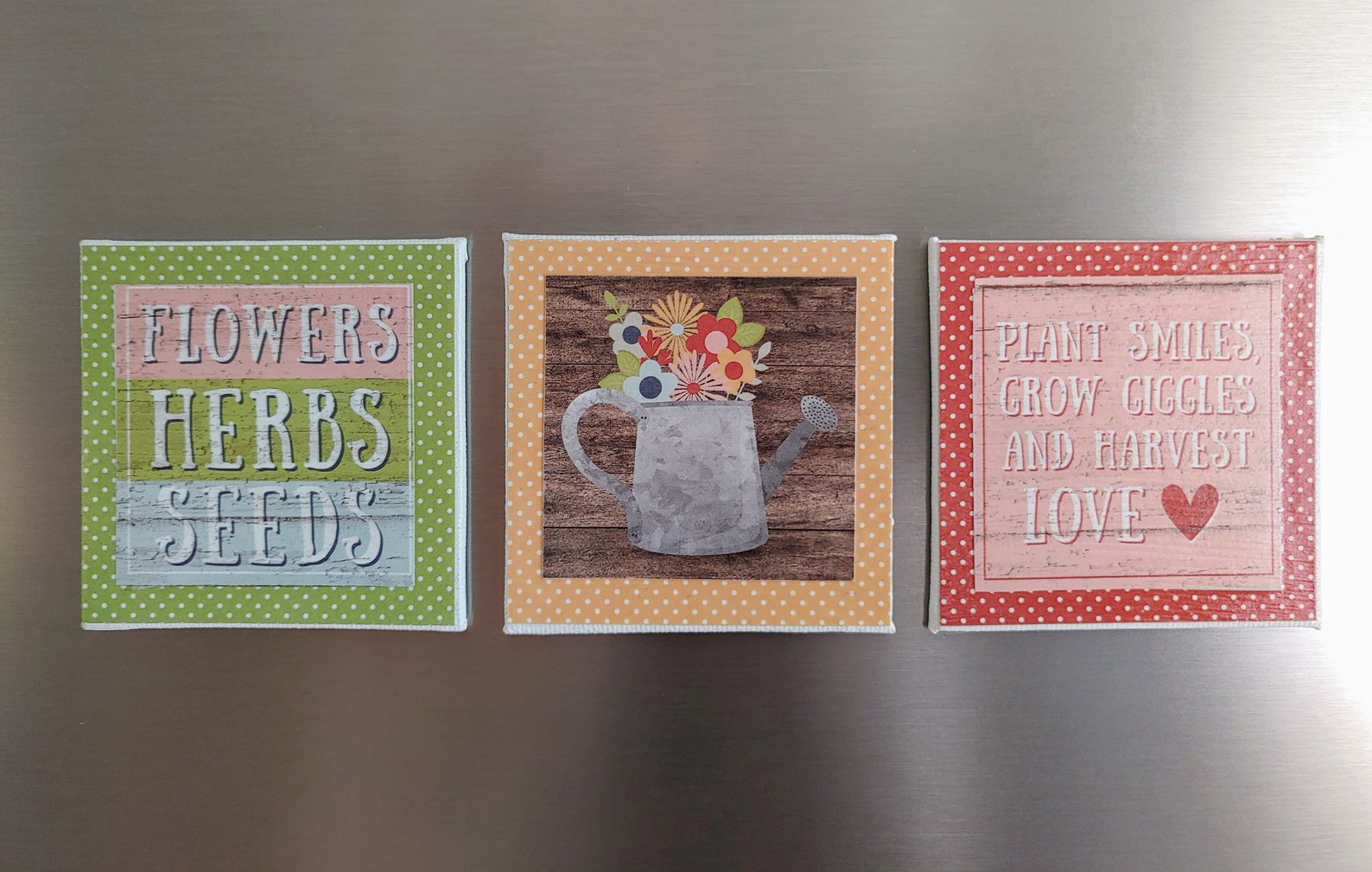 Decorative Canvas Panel Magnets Set of 3 Flowers Herbs Seeds Tin ...