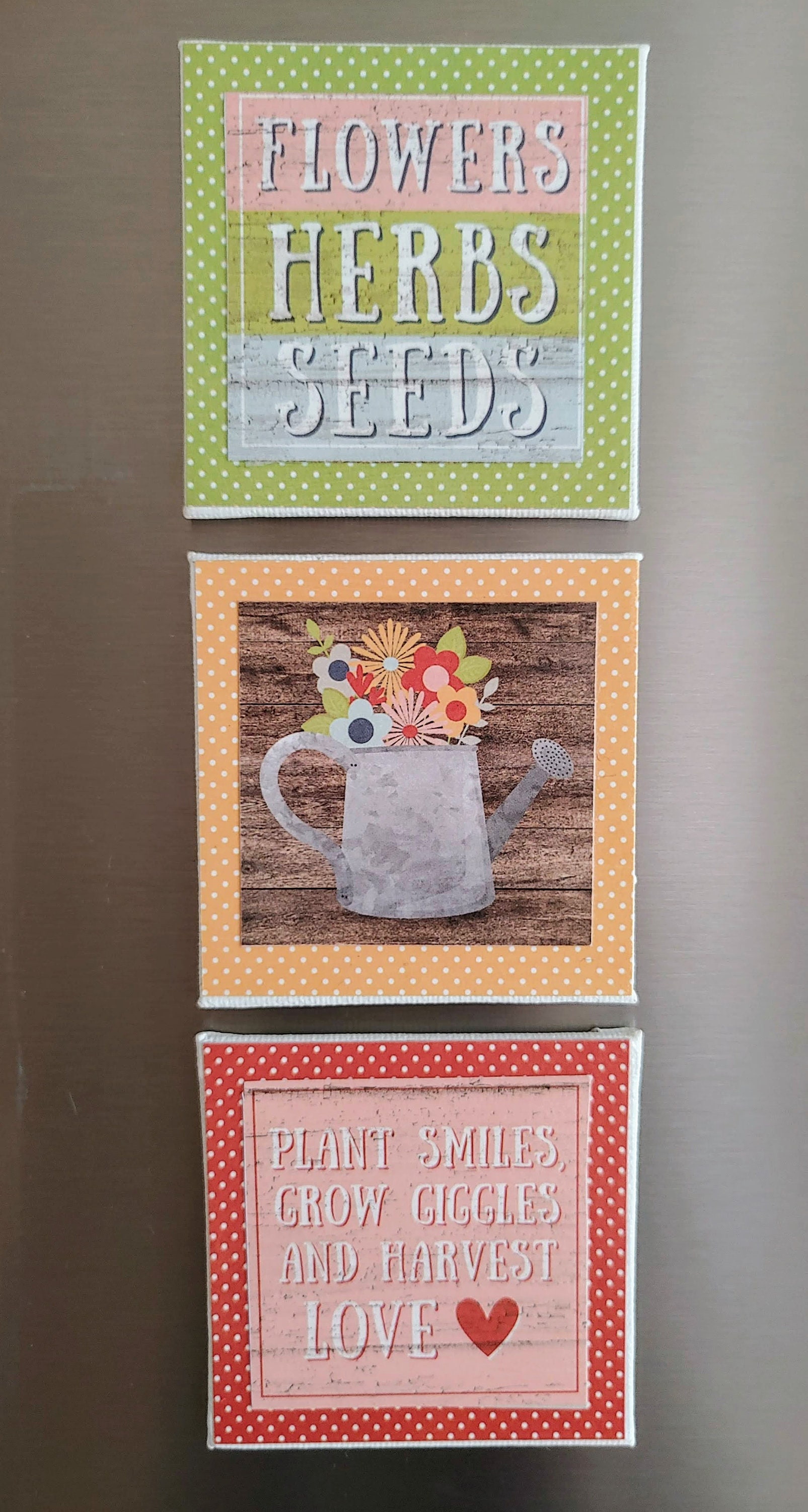 Decorative Canvas Panel Magnets Set of 3 Flowers Herbs Seeds Tin ...