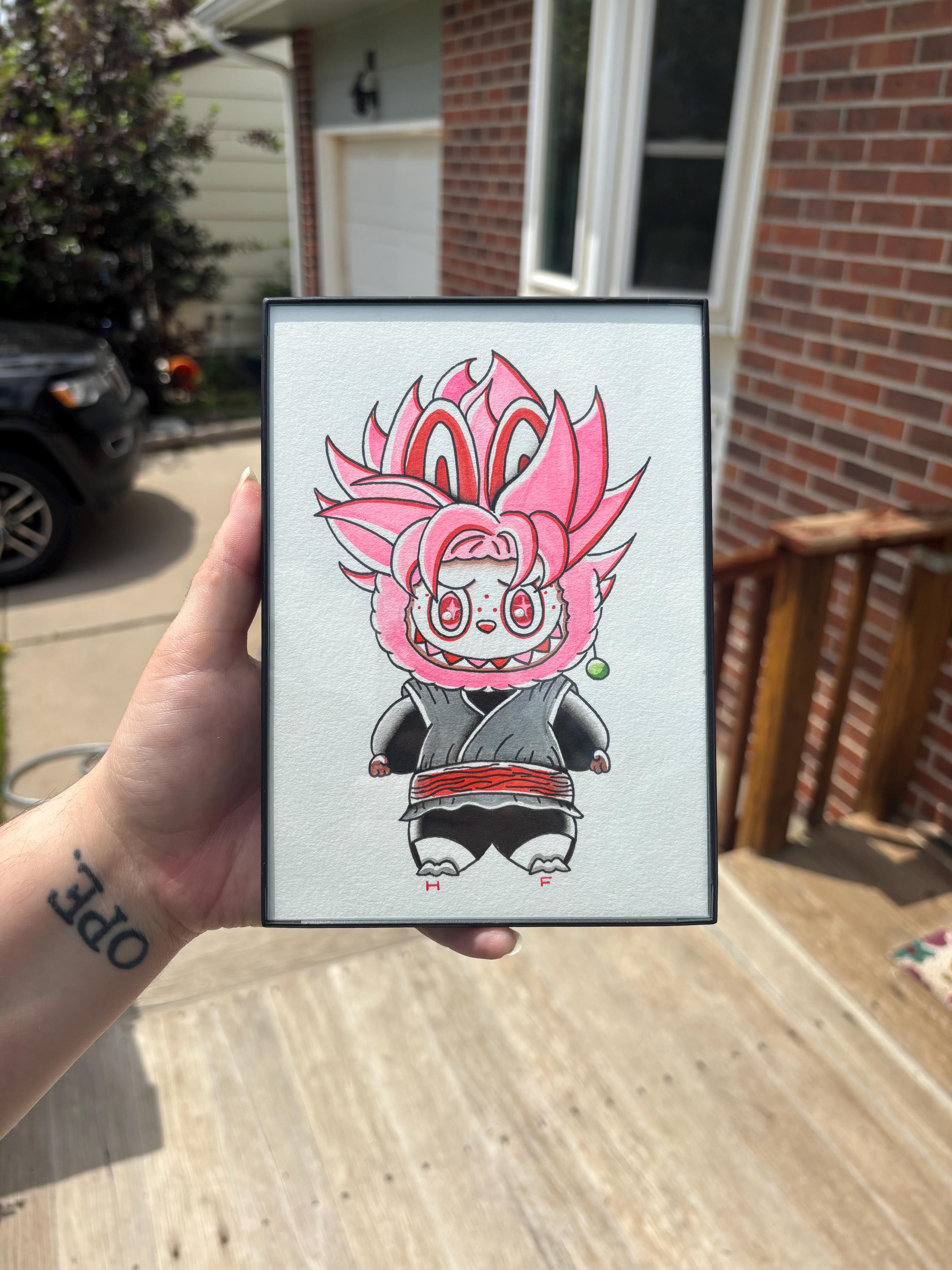 Super Saiyan Rose Goku Labubu DBZ Traditional Flash Painting Framed - Etsy