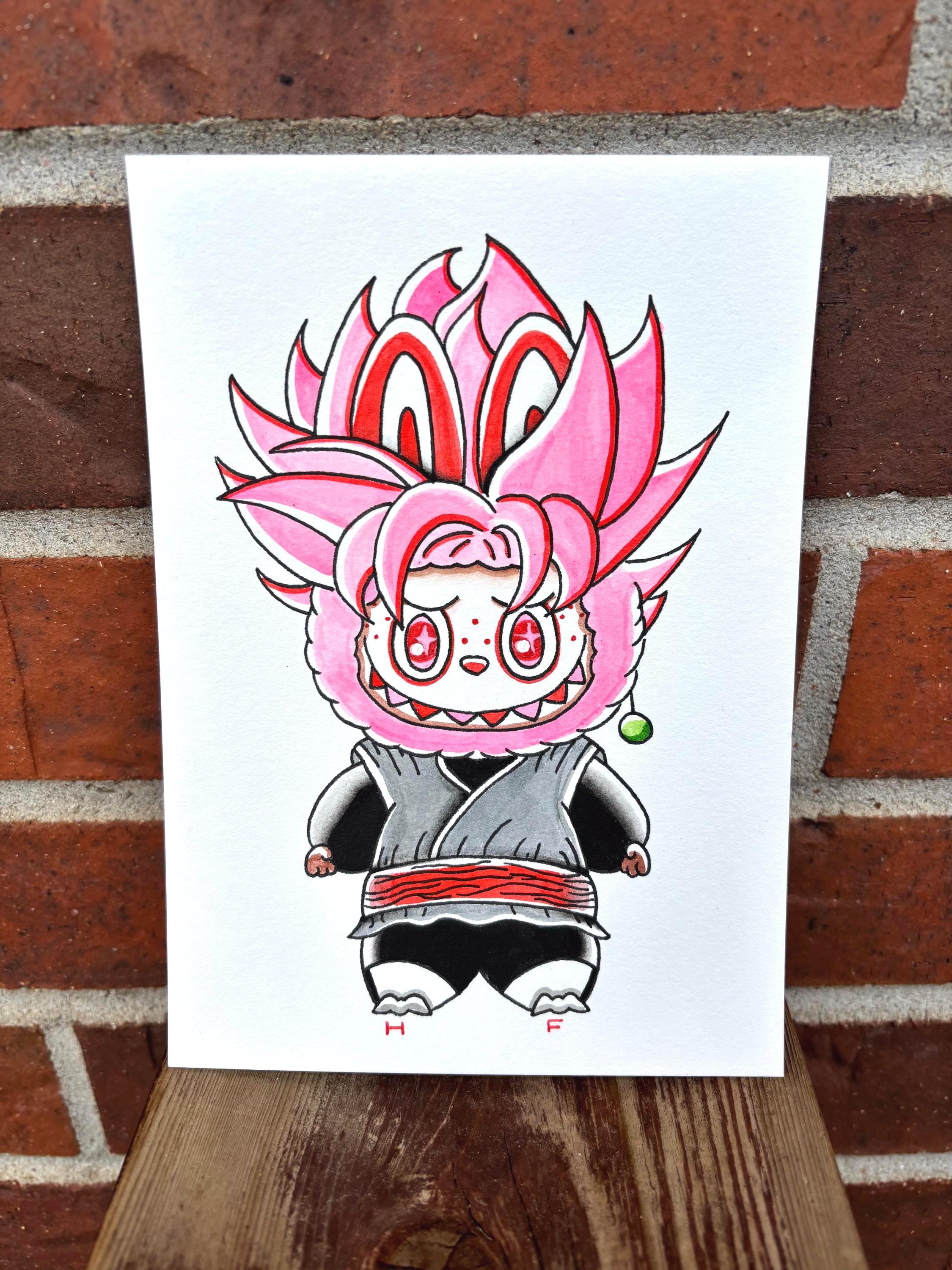 Super Saiyan Rose Goku Labubu DBZ Traditional Flash Painting Framed - Etsy