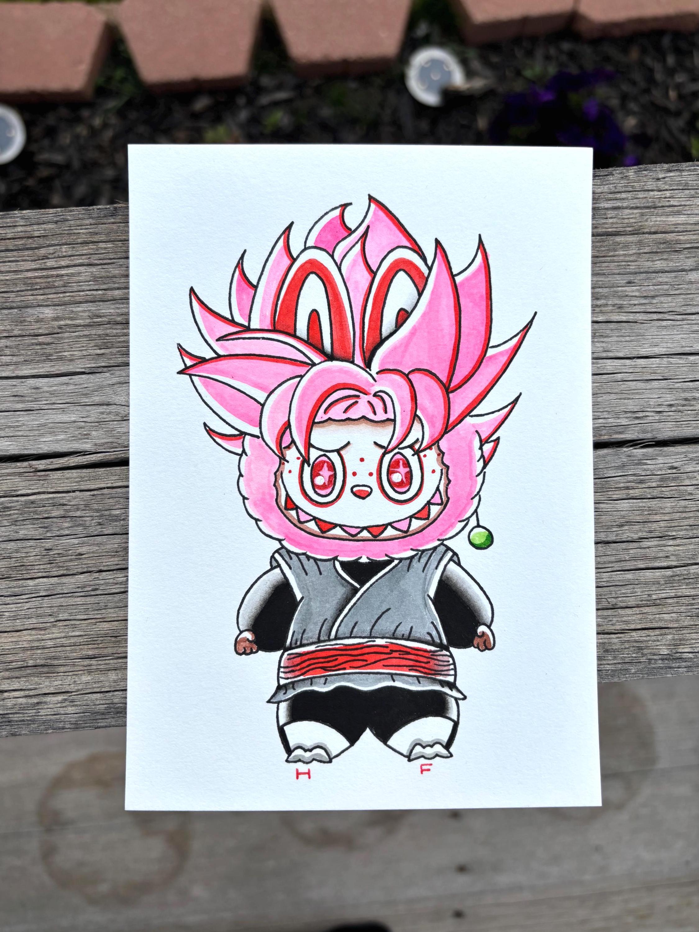 Super Saiyan Rose Goku Labubu DBZ Traditional Flash Painting Framed - Etsy