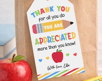 Teacher Appreciation Gift Tags Thank You Teacher Gift Tags, End of ...