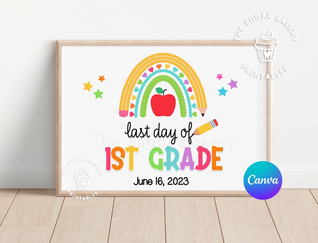 LAST DAY of 1st Grade Sign, Editable Last Day of SCHOOL Sign, Goodbye ...