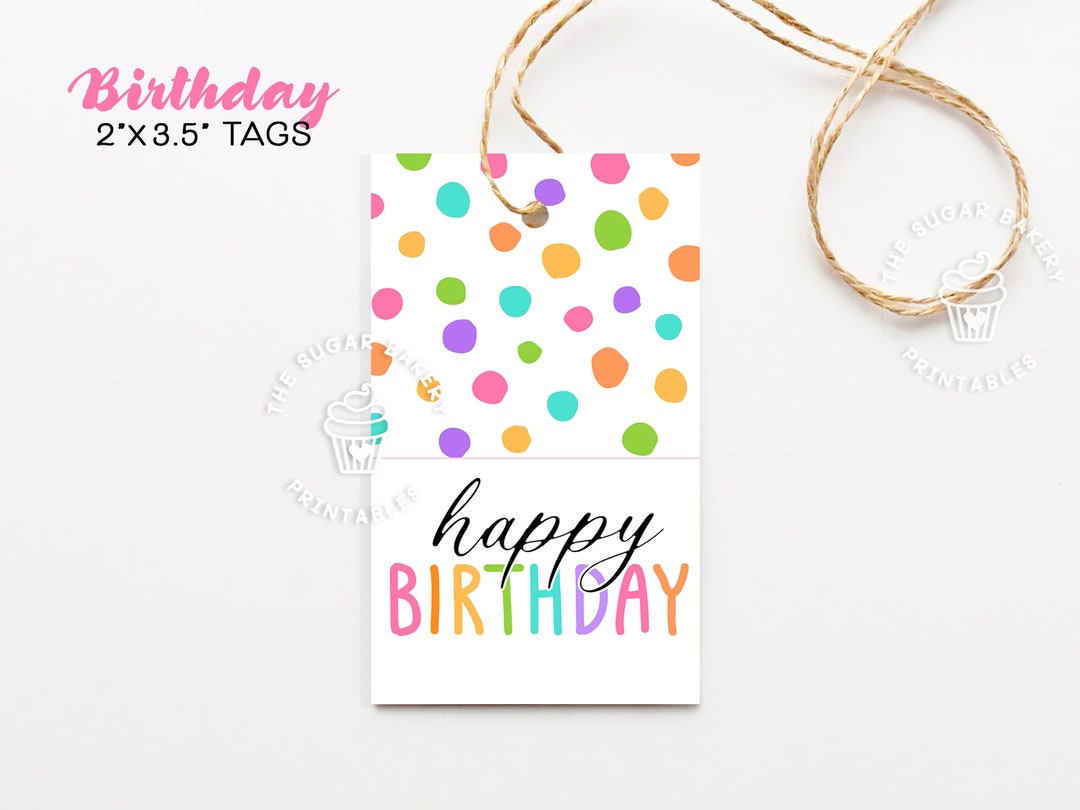 Happy Birthday Printable Cookie TAGS, Rainbow Polka Dot Birthday Gift ...