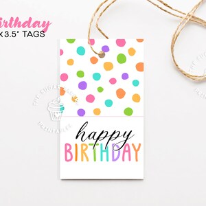 Happy Birthday Printable Cookie TAGS, Rainbow Polka Dot Birthday Gift ...