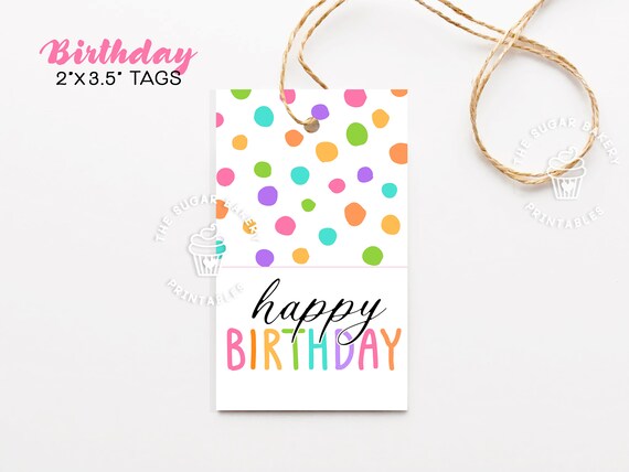 Happy Birthday Printable Cookie TAGS Rainbow Polka Dot - Etsy
