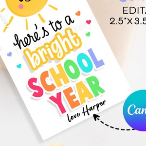 Here's to a Bright SCHOOL Year Printable Tag, Back to School Gift TAGS ...