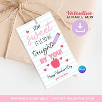 Editable Valentine Gift Tags for Teacher, Valentine Teacher Gift ...