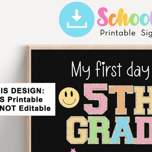 First Day of 5th GRADE Sign, RETRO 5th Grade Printable Sign, Back to ...