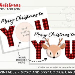 Merry Christmas to YOU Cookie Card, Reindeer Cookie Card, Buffalo Plaid ...