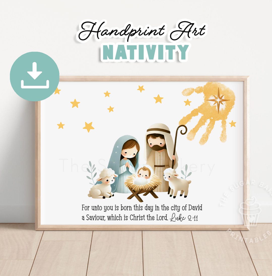 Christmas NATIVITY Handprint Art, Jesus Birth Mary Joseph Sunday School ...