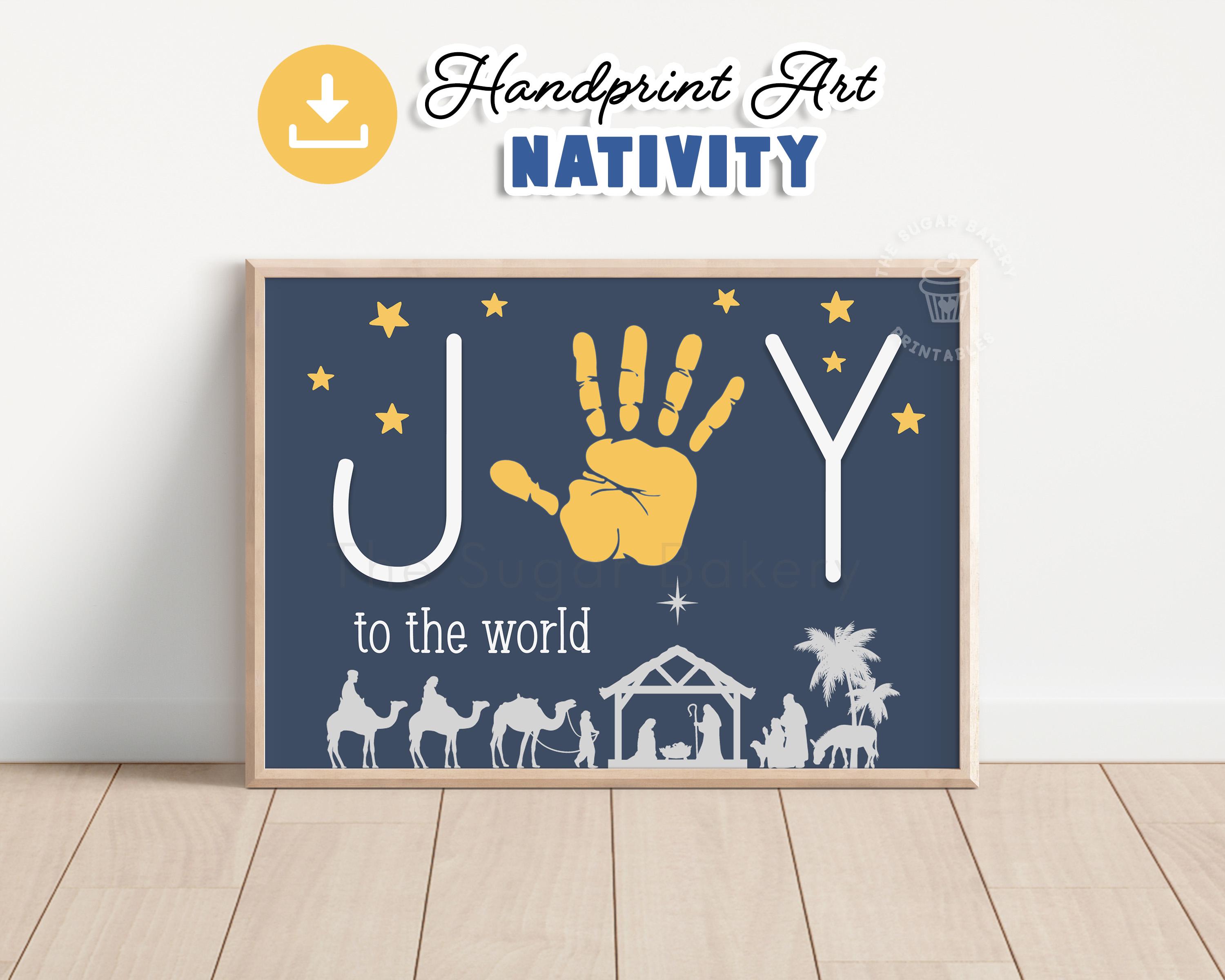 Christmas NATIVITY Handprint Art, JOY to the World, Sunday School Craft ...