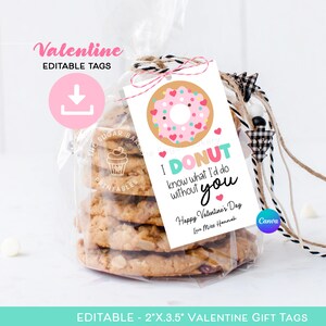 Printable DONUT Valentine Tag, EDITABLE DONUT Tag, Donut Know What I'd ...