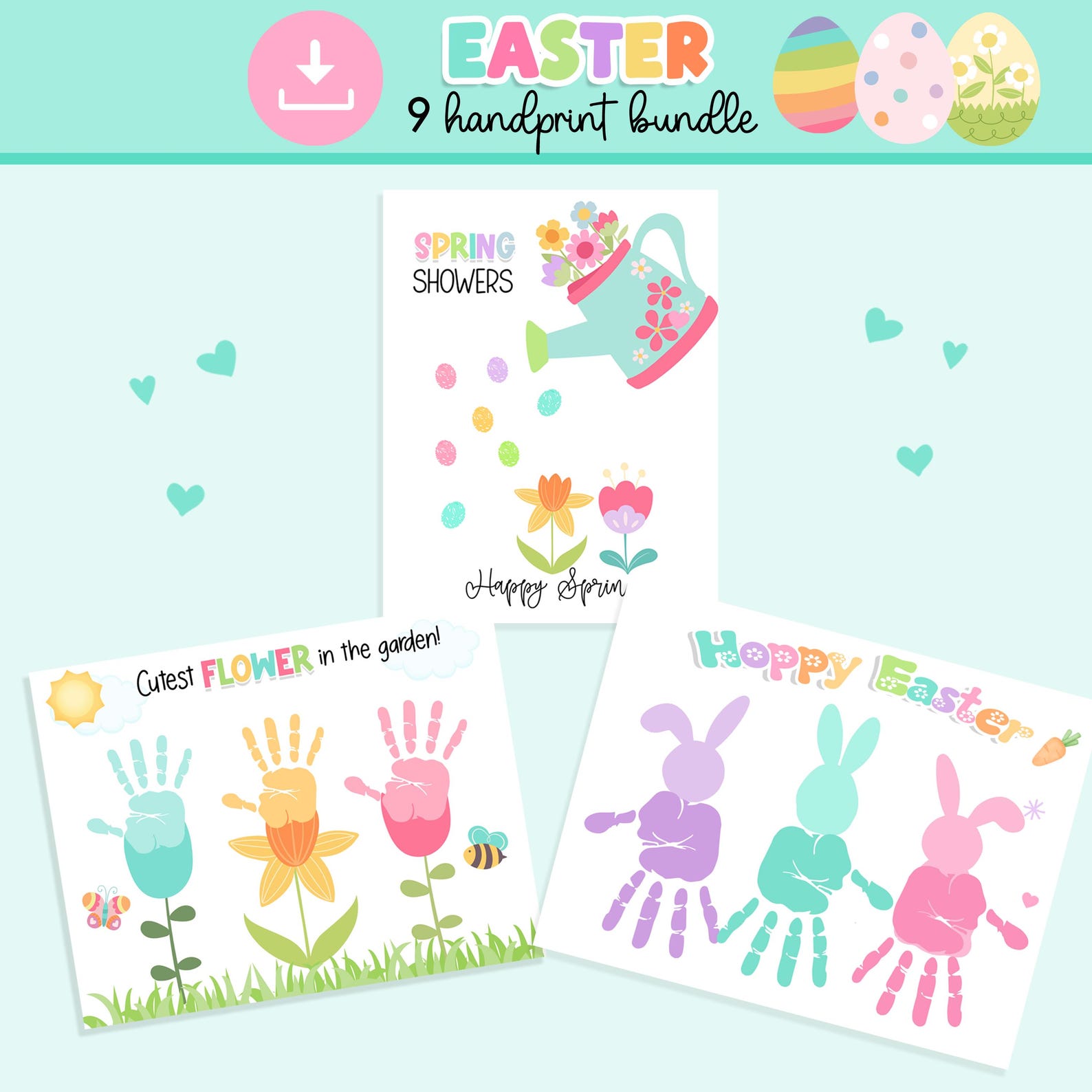 Easter Handprint Art Craft Bundle, 9 Cute Designs for Kids, DIY Easter ...