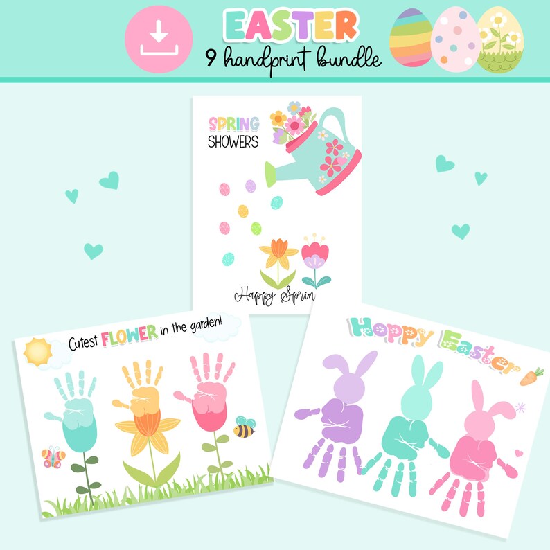 Easter Handprint Art Craft Bundle, 9 Cute Designs for Kids, DIY Easter ...