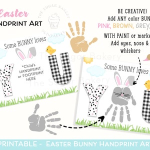 Easter HANDPRINT ART, Printable Easter Bunny Handprint Craft, Art ...