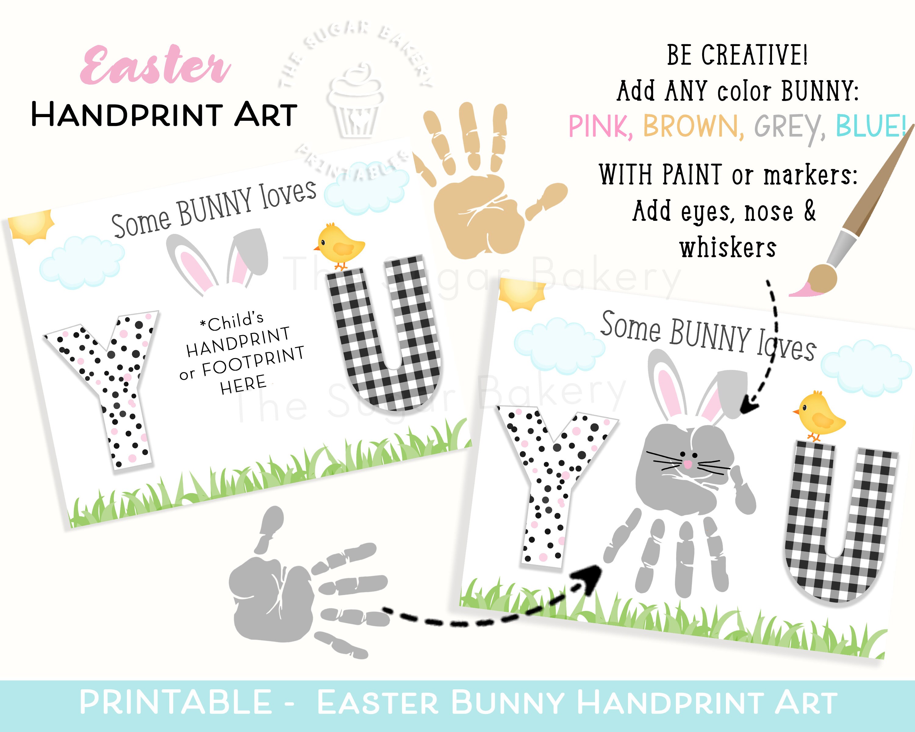 Easter HANDPRINT ART, Printable Easter Bunny Handprint Craft, Art ...