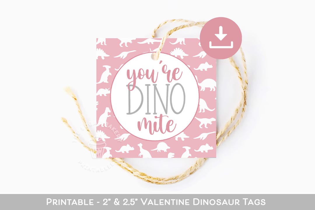 Dinosaur Valentine Treat Tags, You Are Dino-mite Gift Tag, Pink ...