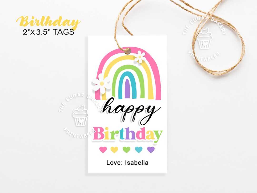 Happy BIRTHDAY Tags, Printable Birthday Tags, Rainbow Birthday Tags ...