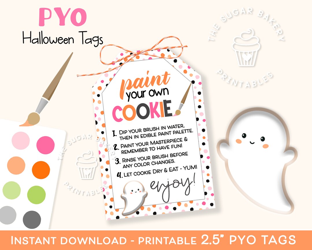 PYO Cookie Halloween TAGS, PYO Cookie Instructions & Directions, Paint ...