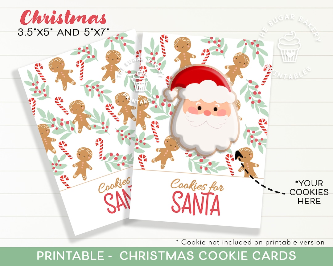 Cookies for SANTA Cookie Card, Santa Claus Cookie Card, Gingerbread ...