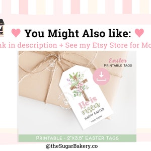He is Risen EASTER TAG, Printable Easter Cookie Tags, Floral Wreath ...