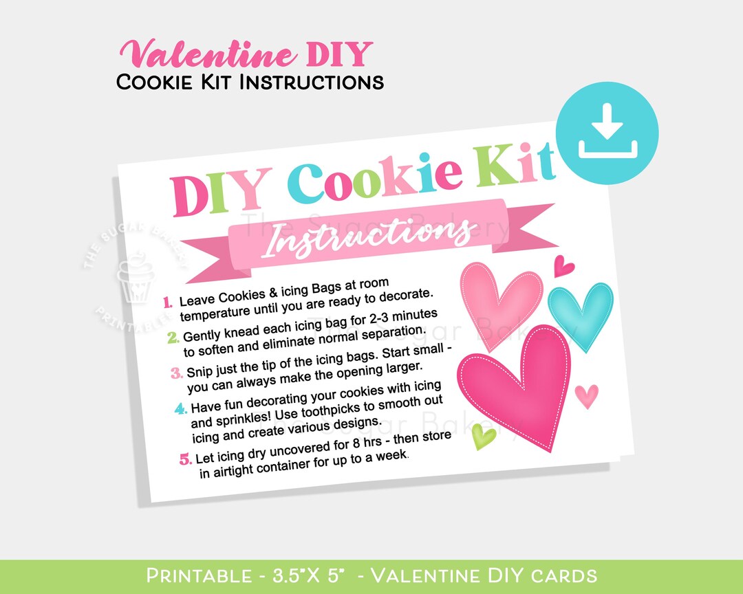 Valentine DIY COOKIE Kit Instructions, Printable Valentine Cookie Kit ...