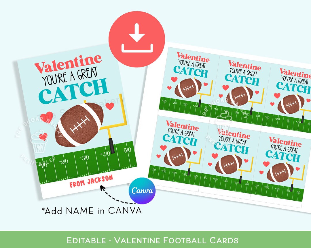 EDITABLE FOOTBALL Valentine Cards for Kids, Football Valentine Cards ...