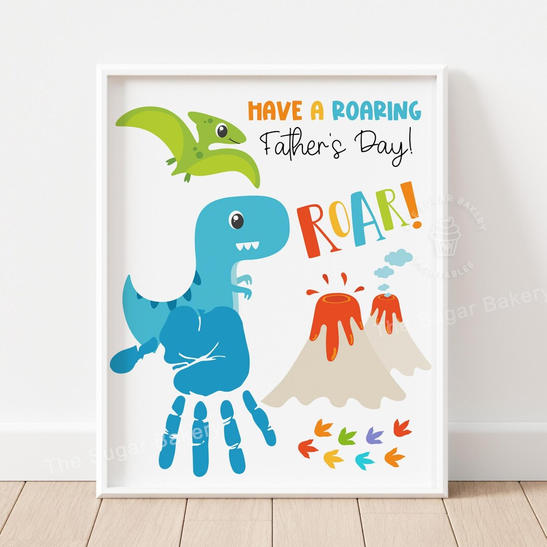 Fathers Day DINOSAUR Handprint Craft Printable T-rex DINO Fathers Day ...