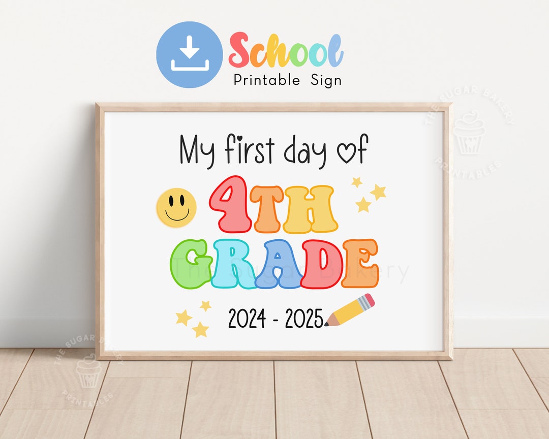First Day of 4th GRADE Sign, RETRO 4th Grade Printable Sign, 1st Day of ...