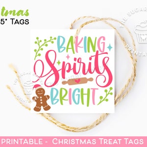 Baking Spirits Bright Cookie Tag, Christmas Treat Tag, Gingerbread Man ...