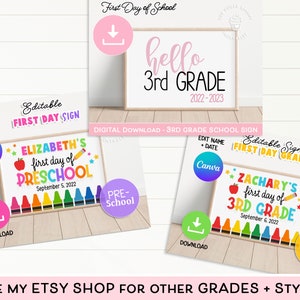 First Day of 2nd Grade School Sign, Printable EDITABLE Back to School ...
