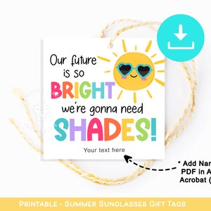 Printable Sunglasses SUMMER GIFT TAGS, Sunglasses Shades Summer Tag ...