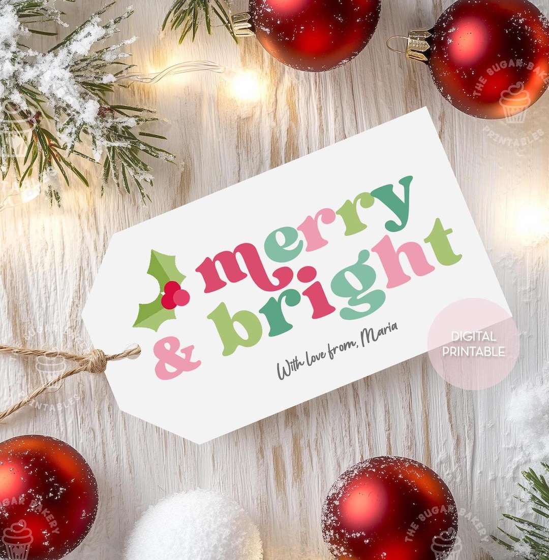 Printable Christmas Gift Tags, EDITABLE Merry & Bright Christmas Gift ...