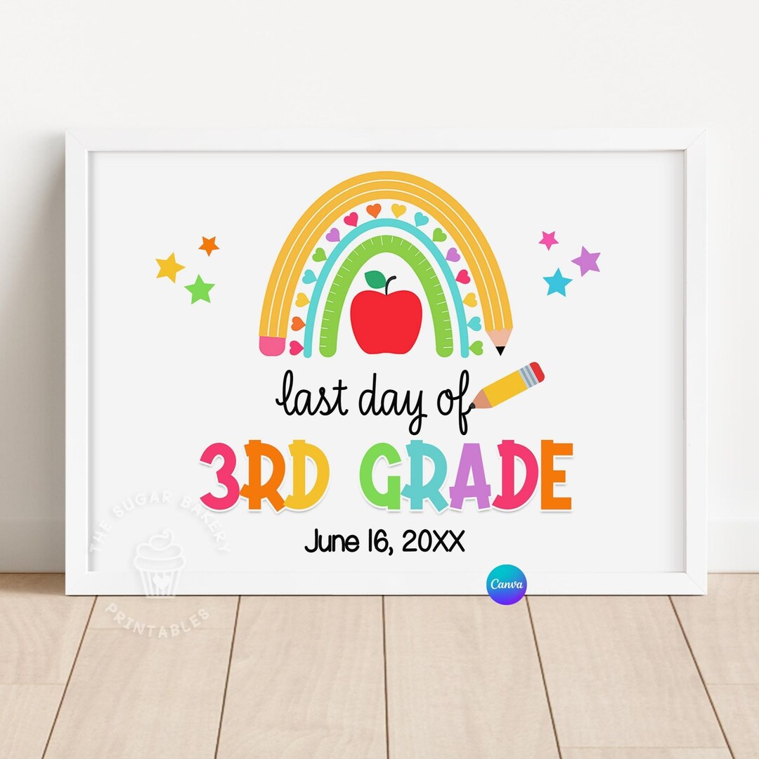 LAST DAY of 3rd Grade Editable Sign, Last Day of SCHOOL Sign, Goodbye ...