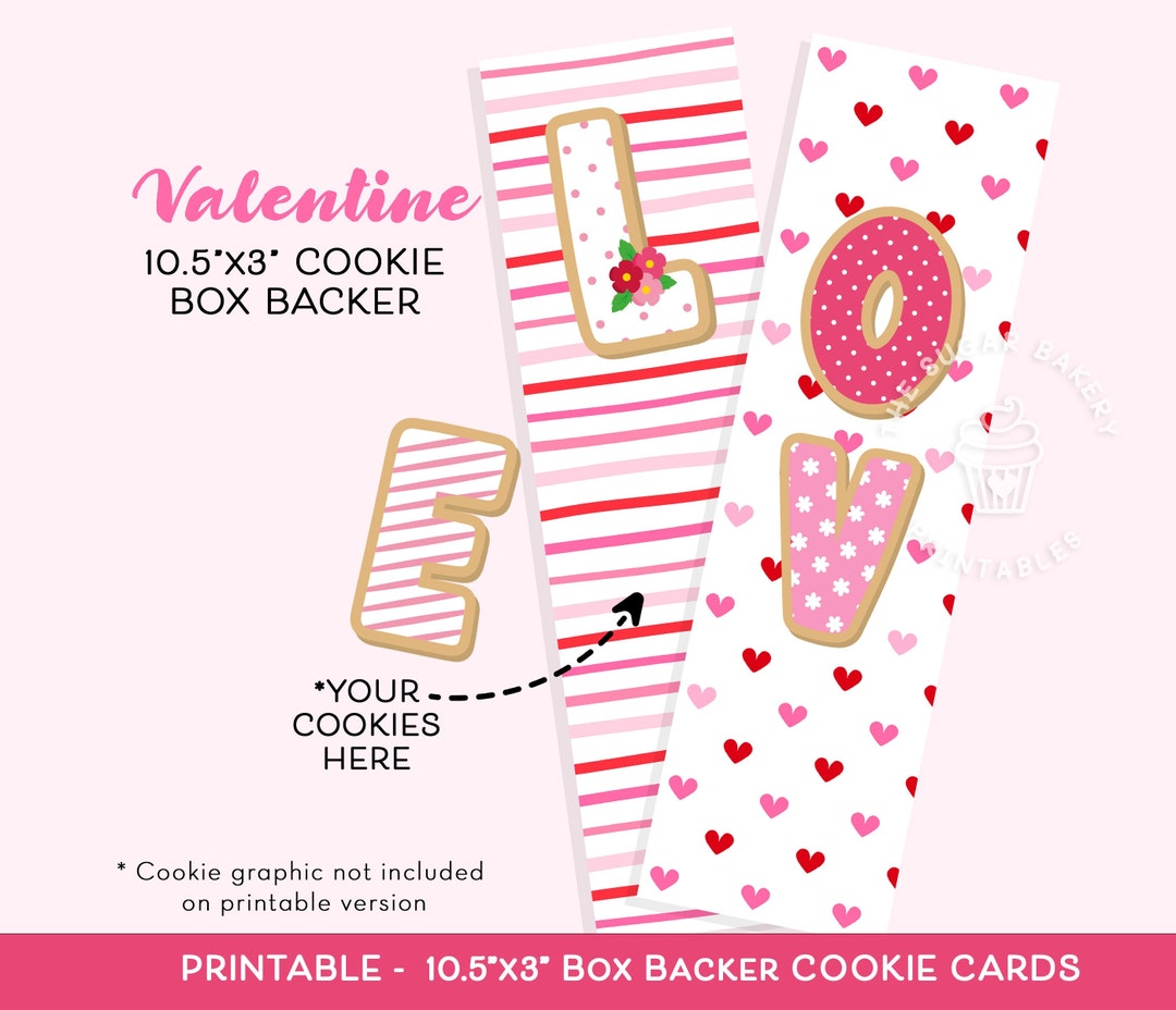 Printable Valentine Cookie Backers, Hearts Stripes Valentine 10.5"x3 ...