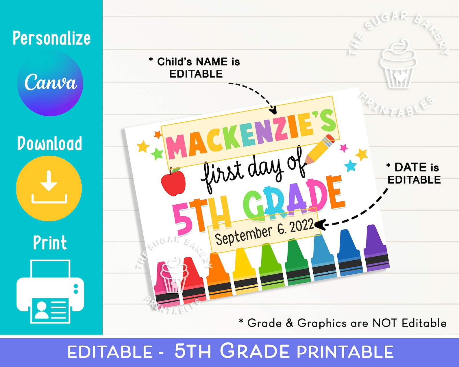 First Day of 5th Grade School SIGN Printable EDITABLE Back to - Etsy
