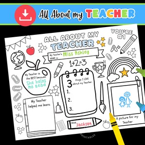 Teacher Appreciation Printable, Teacher Gift, All About My Teacher ...