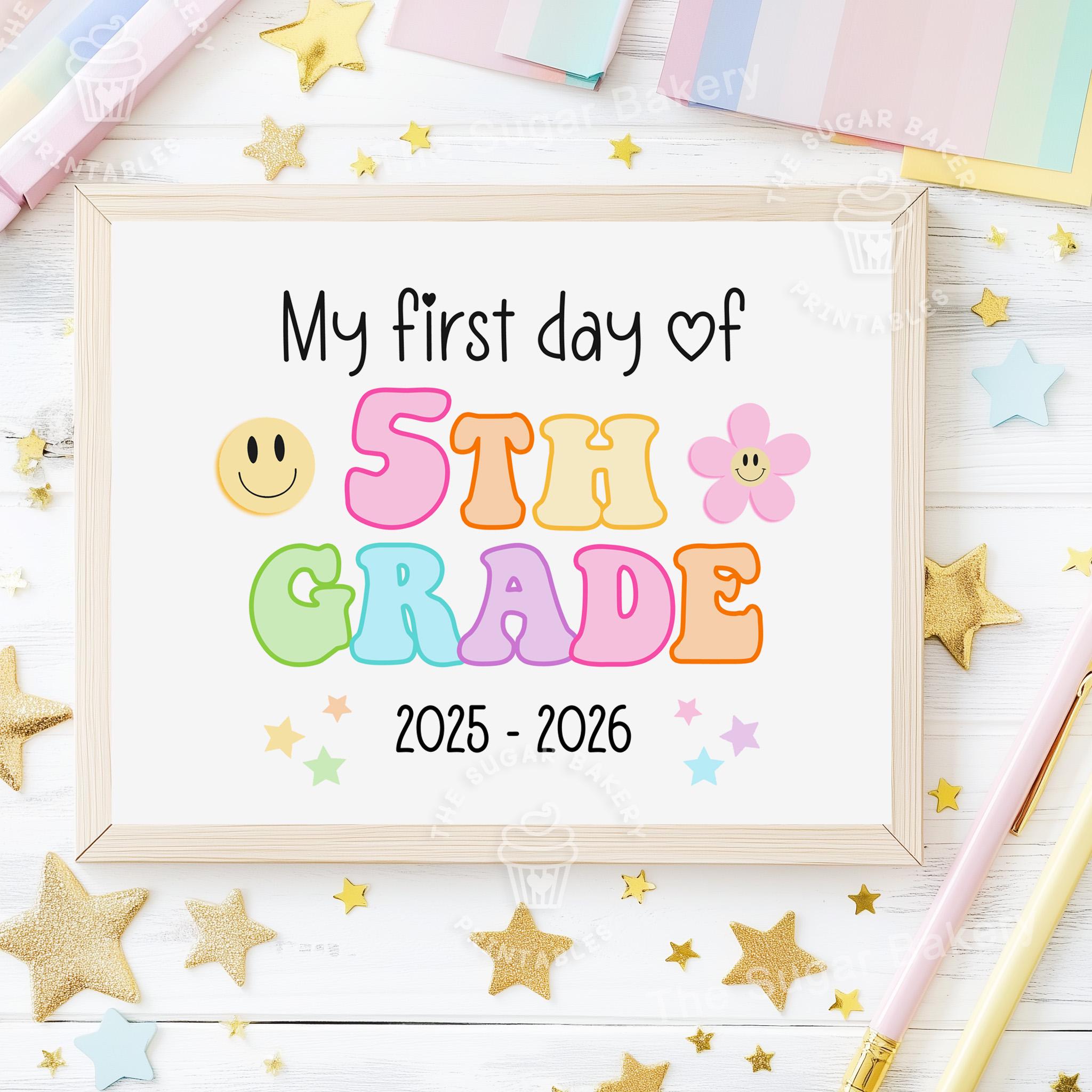 First Day of 5th Grade Sign, Retro 5th Grade Sign Printable, 1st Day of ...