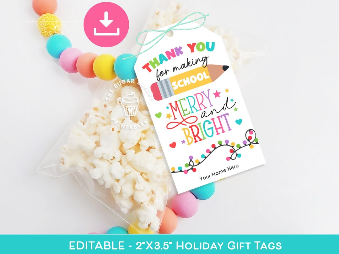 Printable Merry and Bright Teacher Christmas Tag, Printable Christmas ...